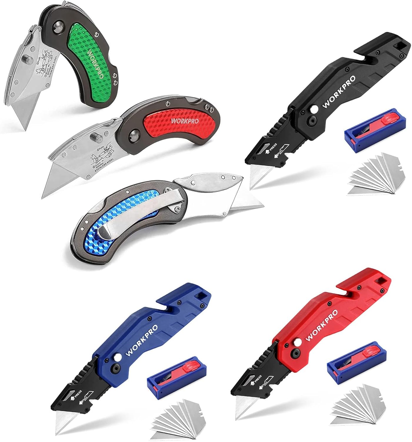 WORKPRO 3-piece Folding Utility Knife Set & 3-piece Folding Utility ...