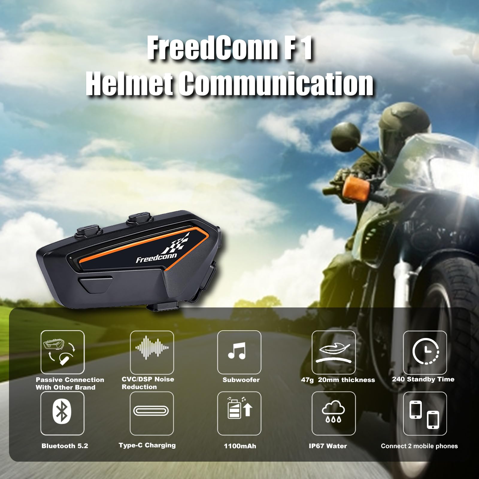 FreedConn F1 Motorcycle Bluetooth Headset Helmet Intercom Headset With ...