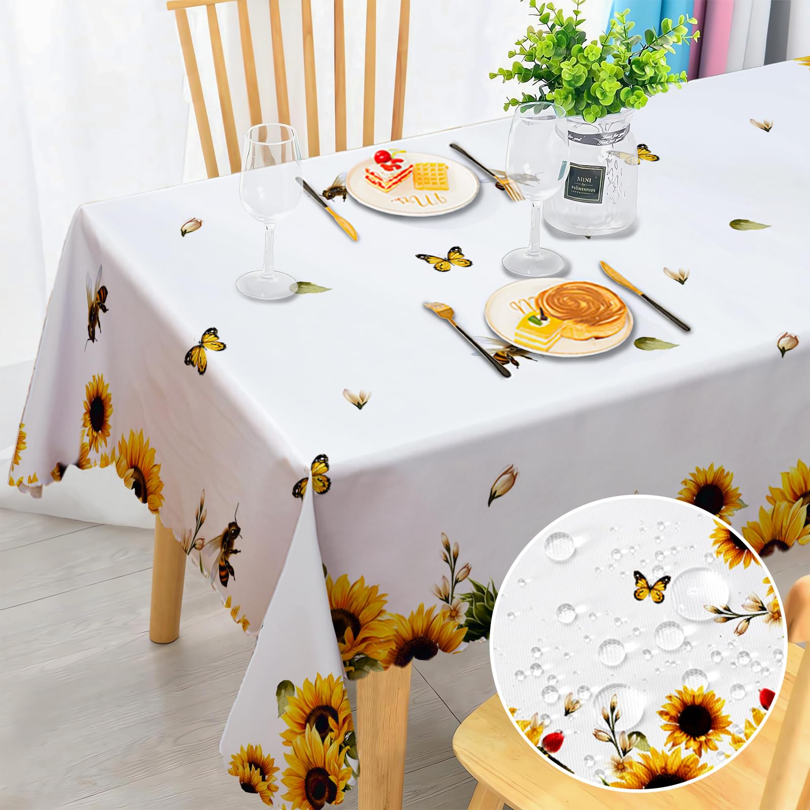 Rectangular Tablecloth Wipe Clean, Wipeable Waterproof Bee Polyester ...