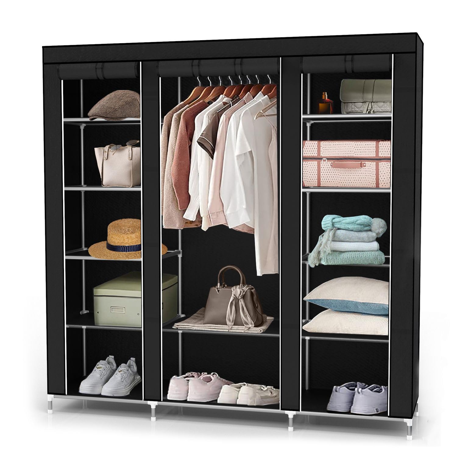 Intirilife Armoire de Rangement Pliable 150x175x45 cm en Noir Corbeau ...