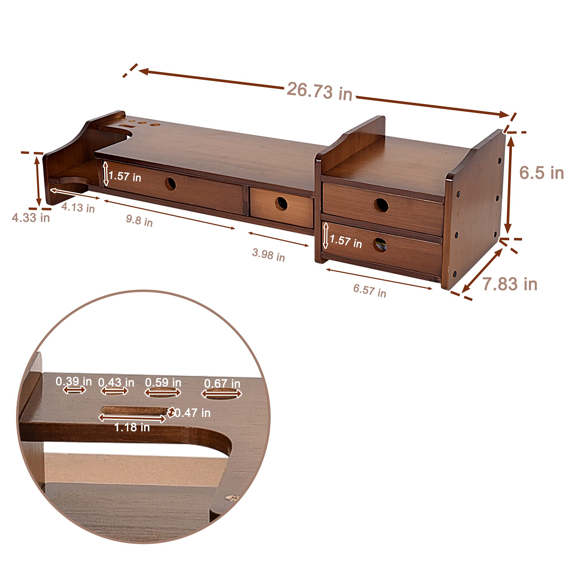 Sundale Bamboo Monitor Stand Riser with Drawer, Computer Riser Desk ...