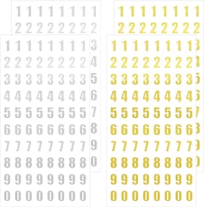 Amazon.com: 4 Sheets Glitter Number Stickers Gold and Silver 0-9 Number ...