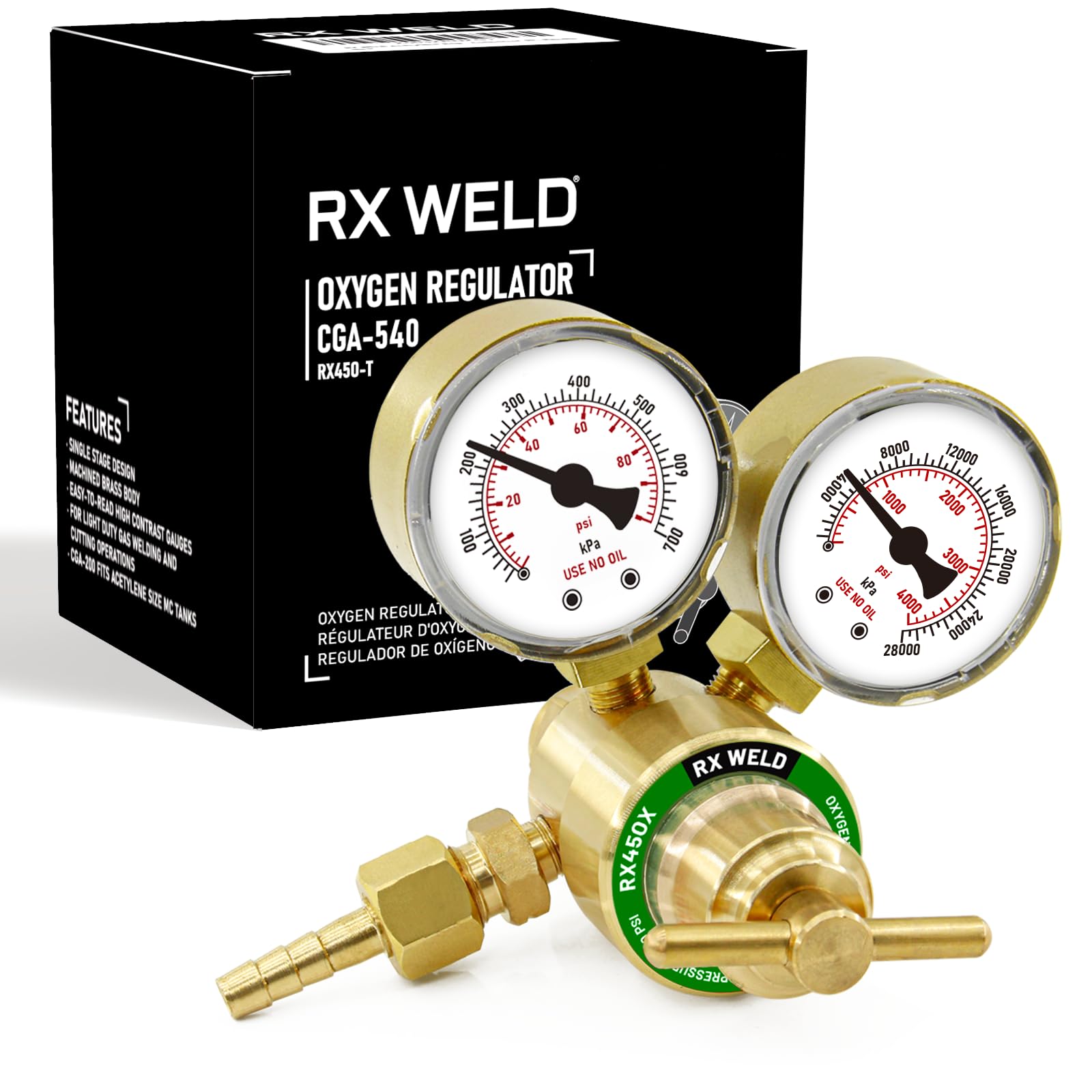 RX WELD Oxygen Regulator Welding Gas Gauges CGA 540 Inlet Oxy for V ...