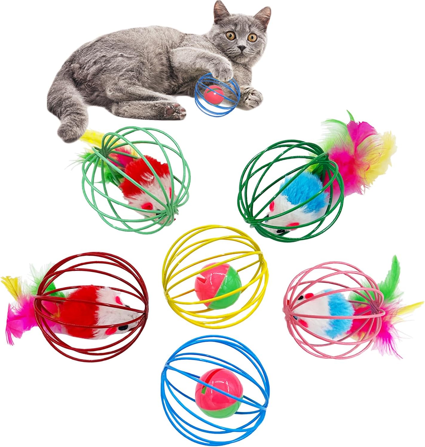 Amazon.com : QUVOVID Cat Toys 6 Packs Cat Ball Toys, Metal Cage Balls with Mice & Bells, Cat ...