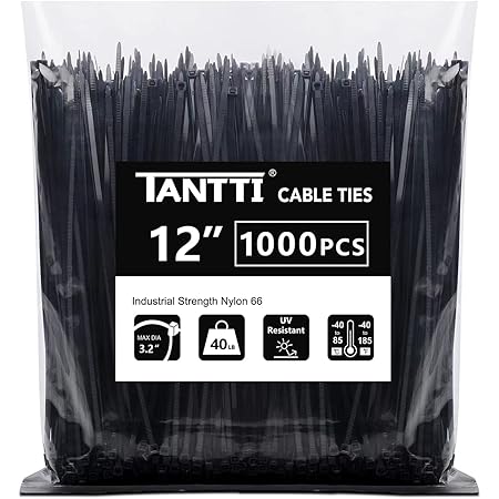 Amazon.com: Zip Ties 12 inch, Black Zip Ties 1000 pack, 40lb, Cable ...