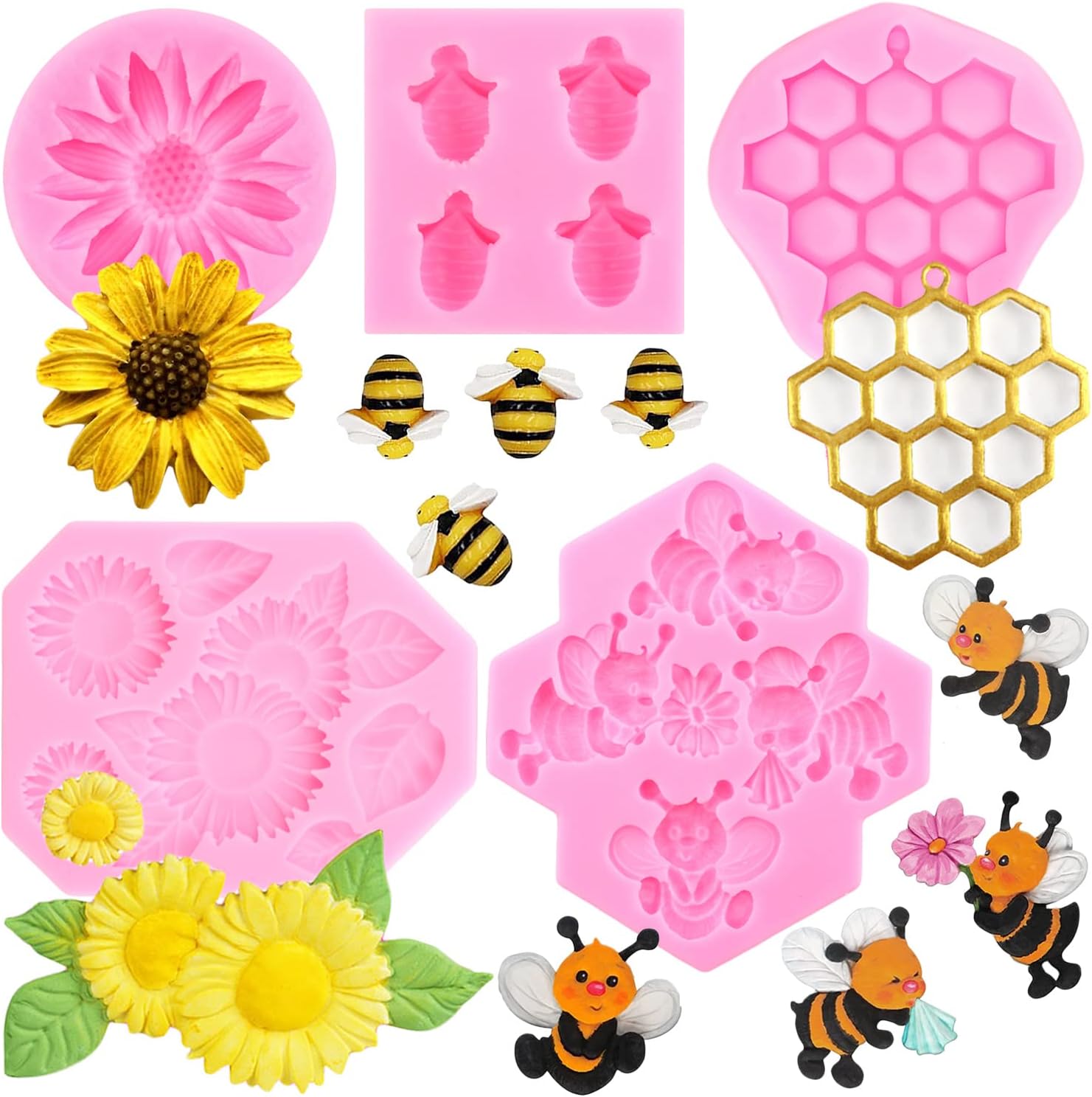 Amazon.com: LKDQUTHM Bumble Bee Silicone Mold Honeycomb Sunflower Bee ...