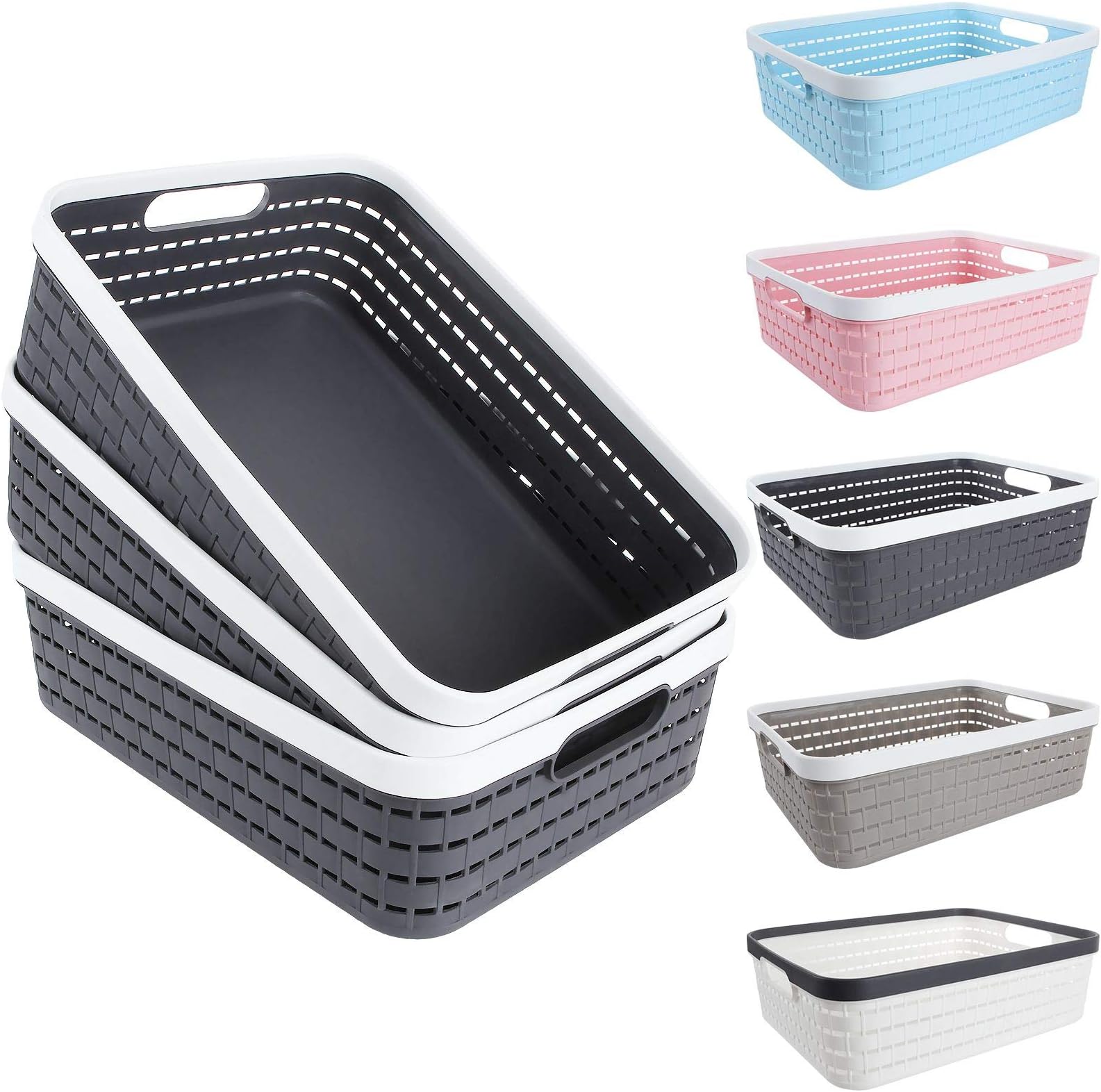 Amazon.com: CertBuy 3 Pack Plastic Storage Baskets 14 x 10 x 4.5 Inch ...
