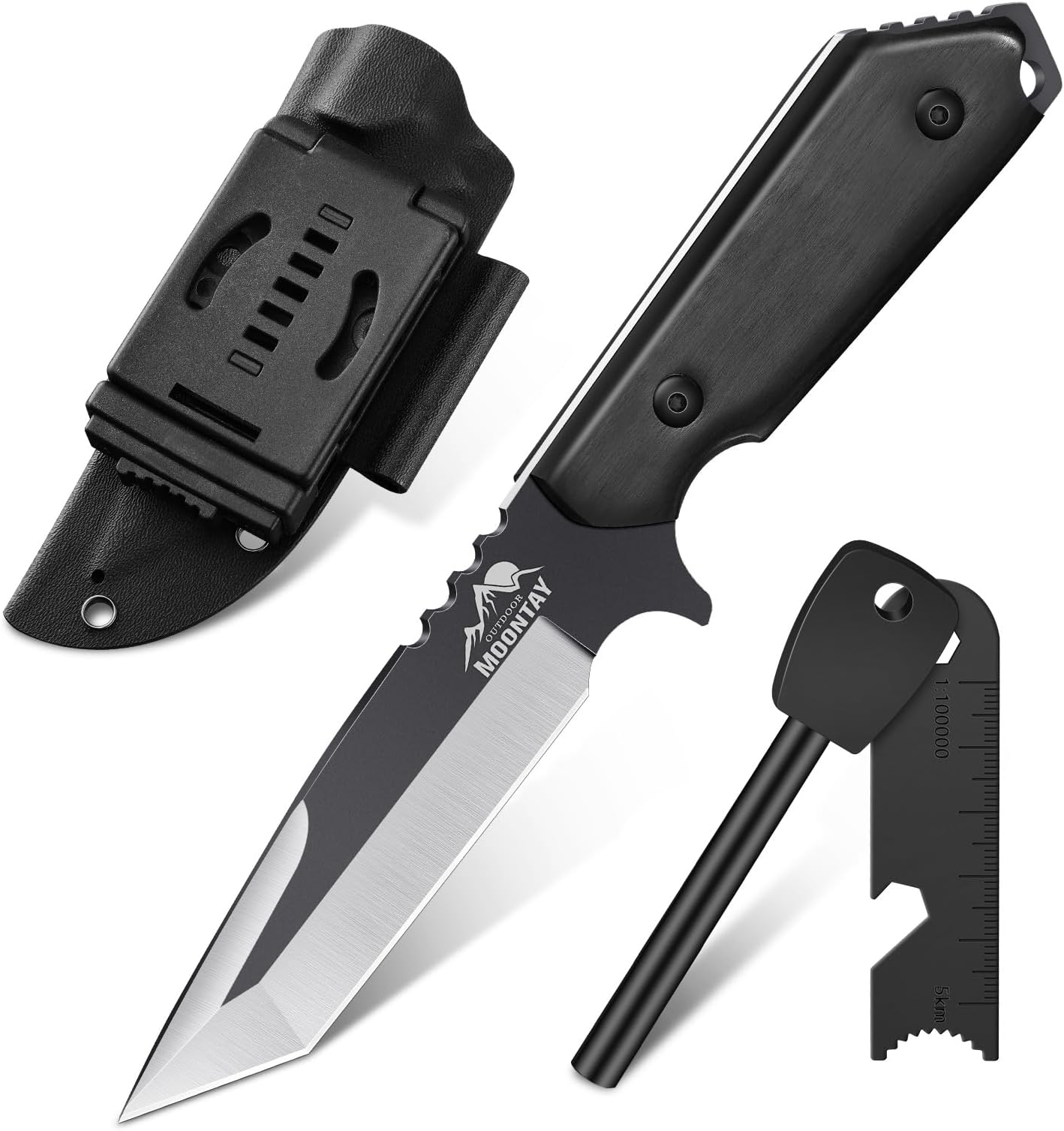 Moontay Outdoor Messer Survival 12cm mit Feuerstahl 440C Feststehende ...