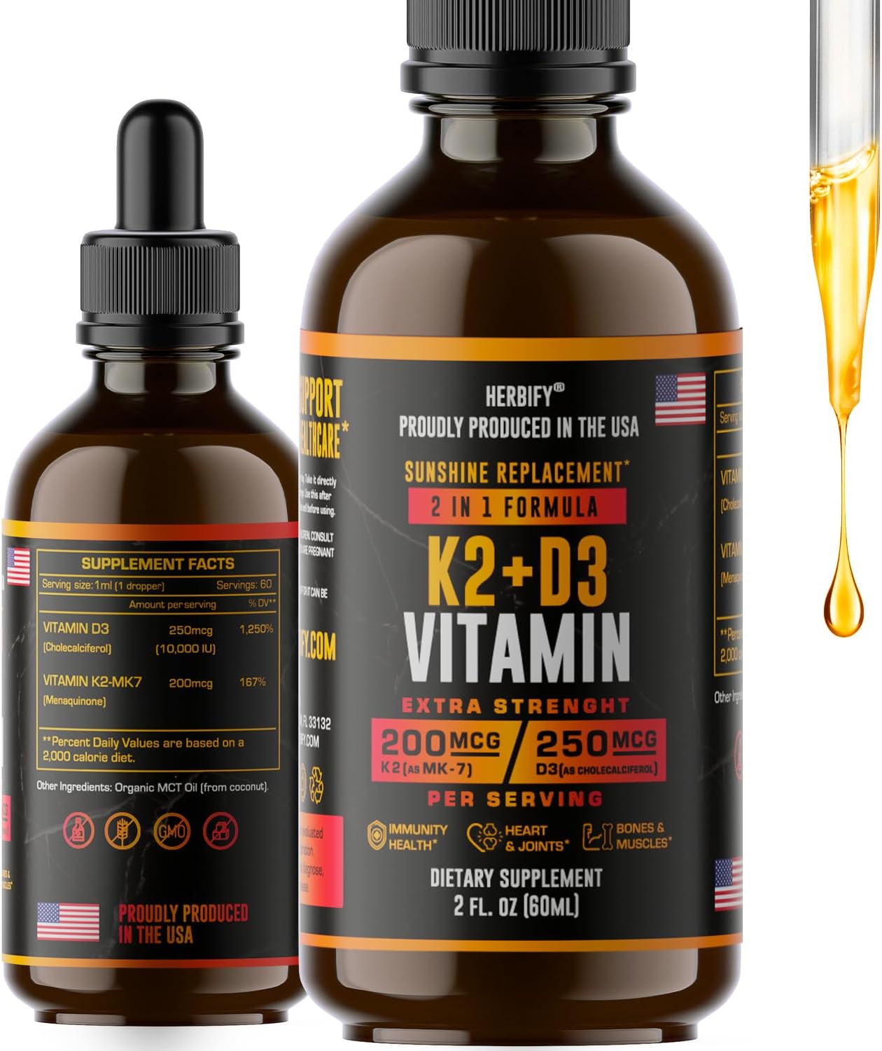Amazon.com: Liquid Vitamin D3 K2 10000IU with Magnesium Glycinate 5mg ...
