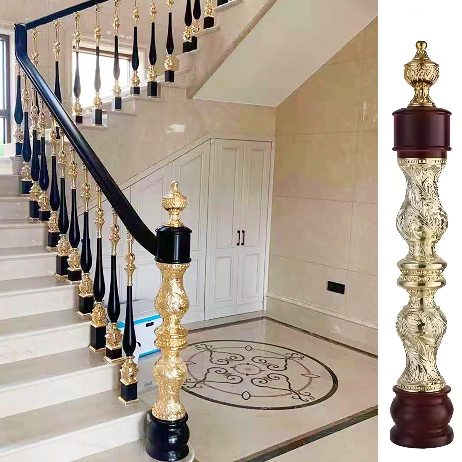 Snapklik.com : Magnesium-Aluminum Alloy Stair Newel Post, Black & Gold ...