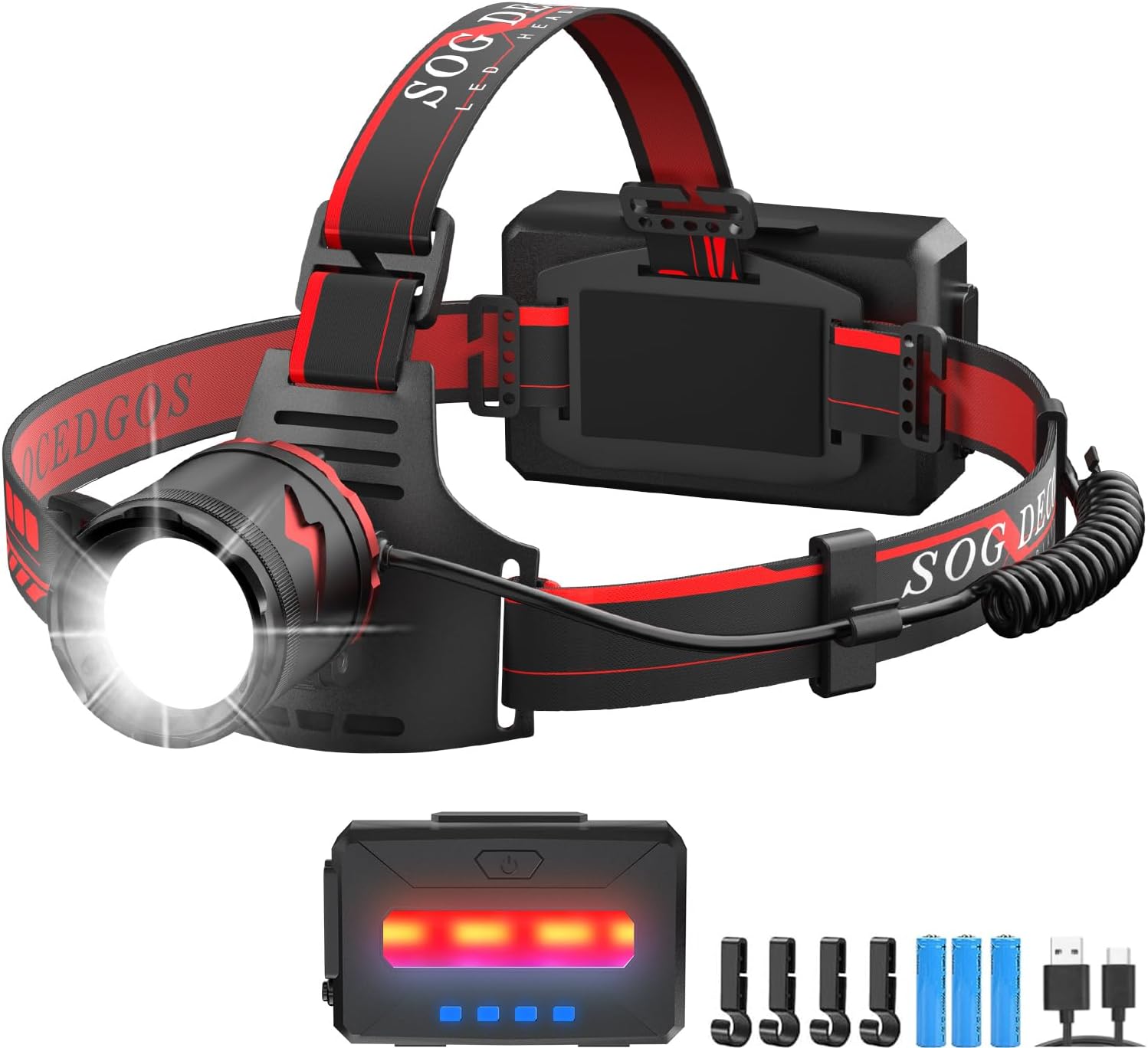 Blukar Stirnlampe LED Wiederaufladbar, Superhell Zoombar Kopflampe mit ...