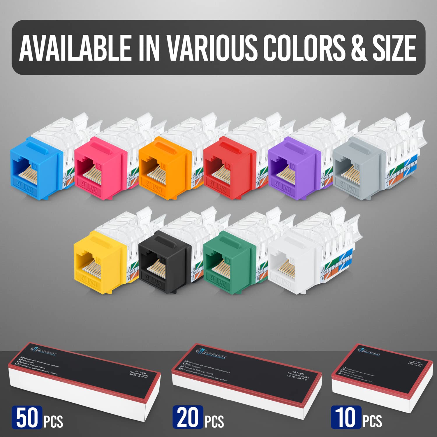 Everest Media Solutions 45° Angled CAT6 Keystone Jack in Yellow - Slim ...