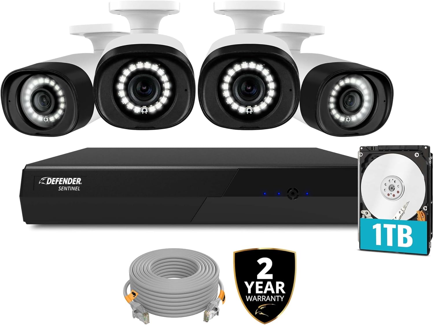 Defender Sentinel 4K Ultra HD Wired PoE Security Camera System with 1TB ...