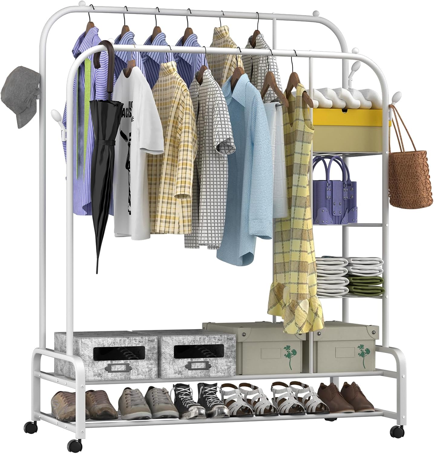 LOEFME Clothes Rail, Heavy Duty Clothes Rack, White Clothes Rails for ...