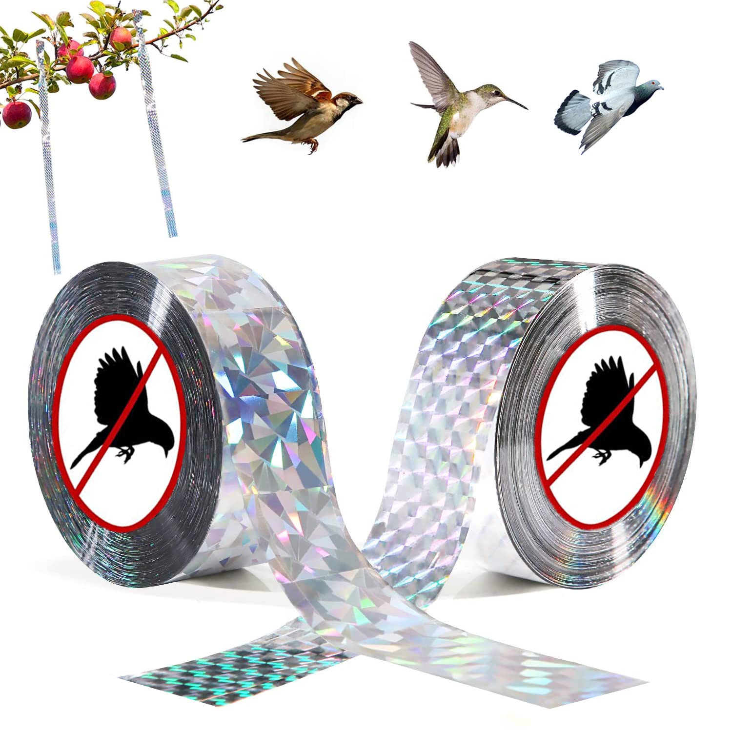 2 Roll Bird Scare Tape, 328ft Double Sided Bird Repellent Holographic ...