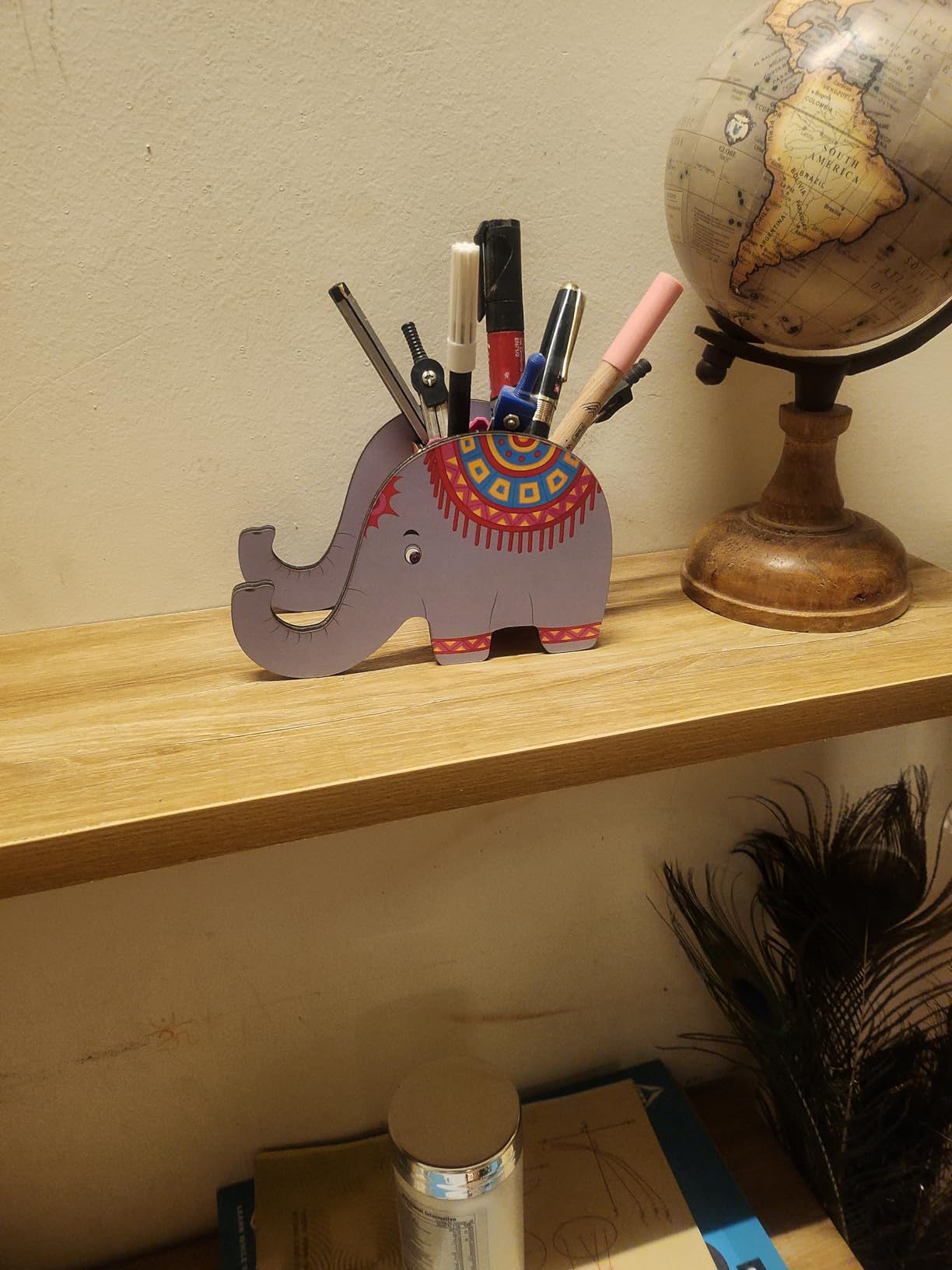 Wooden Pen Stand with Mobile Phone Holder with Pencil Stand Elephant ...