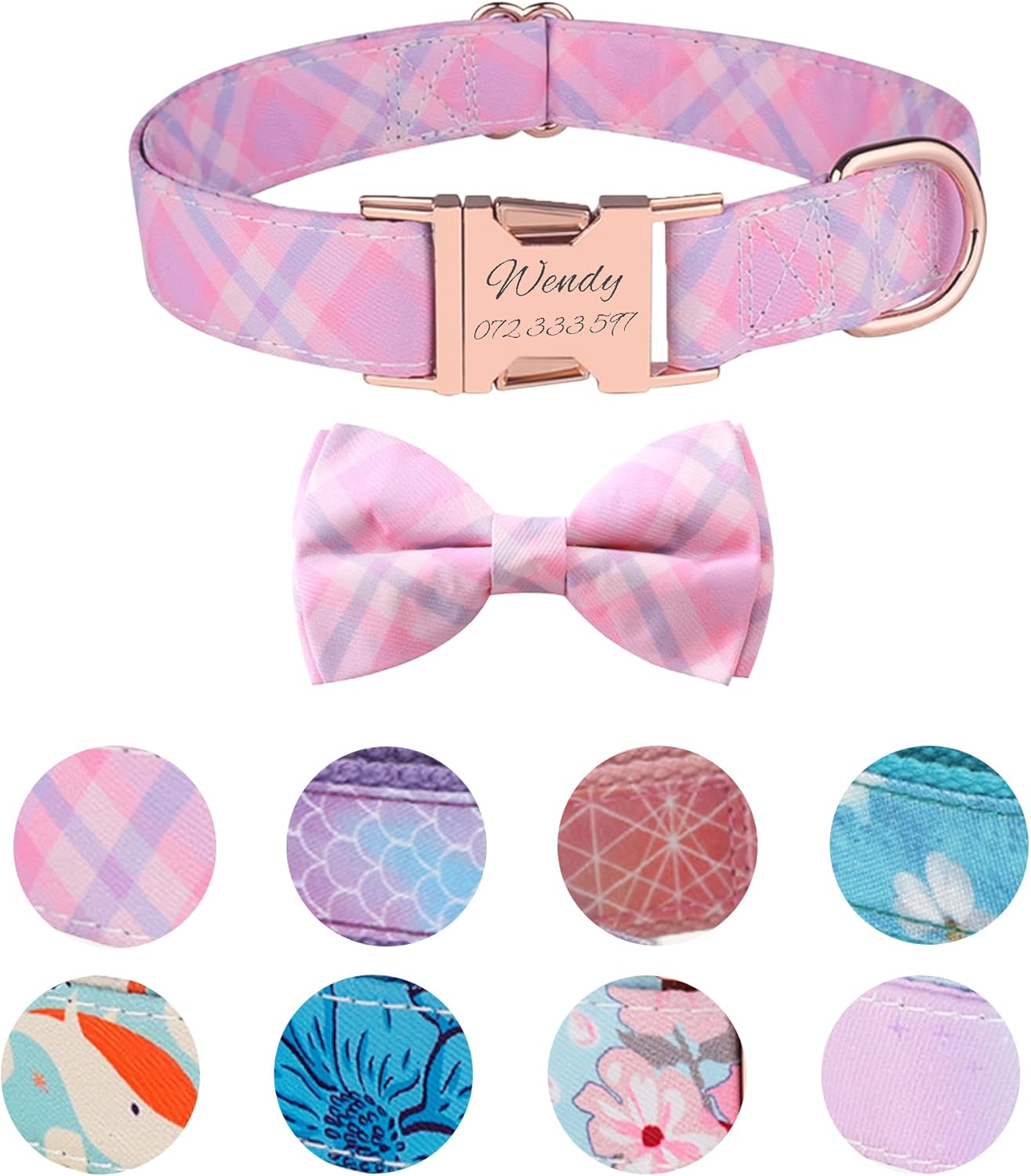 Amazon.com : Personalized Dog Collars with Bow Tie Set, Custom Dogs ...