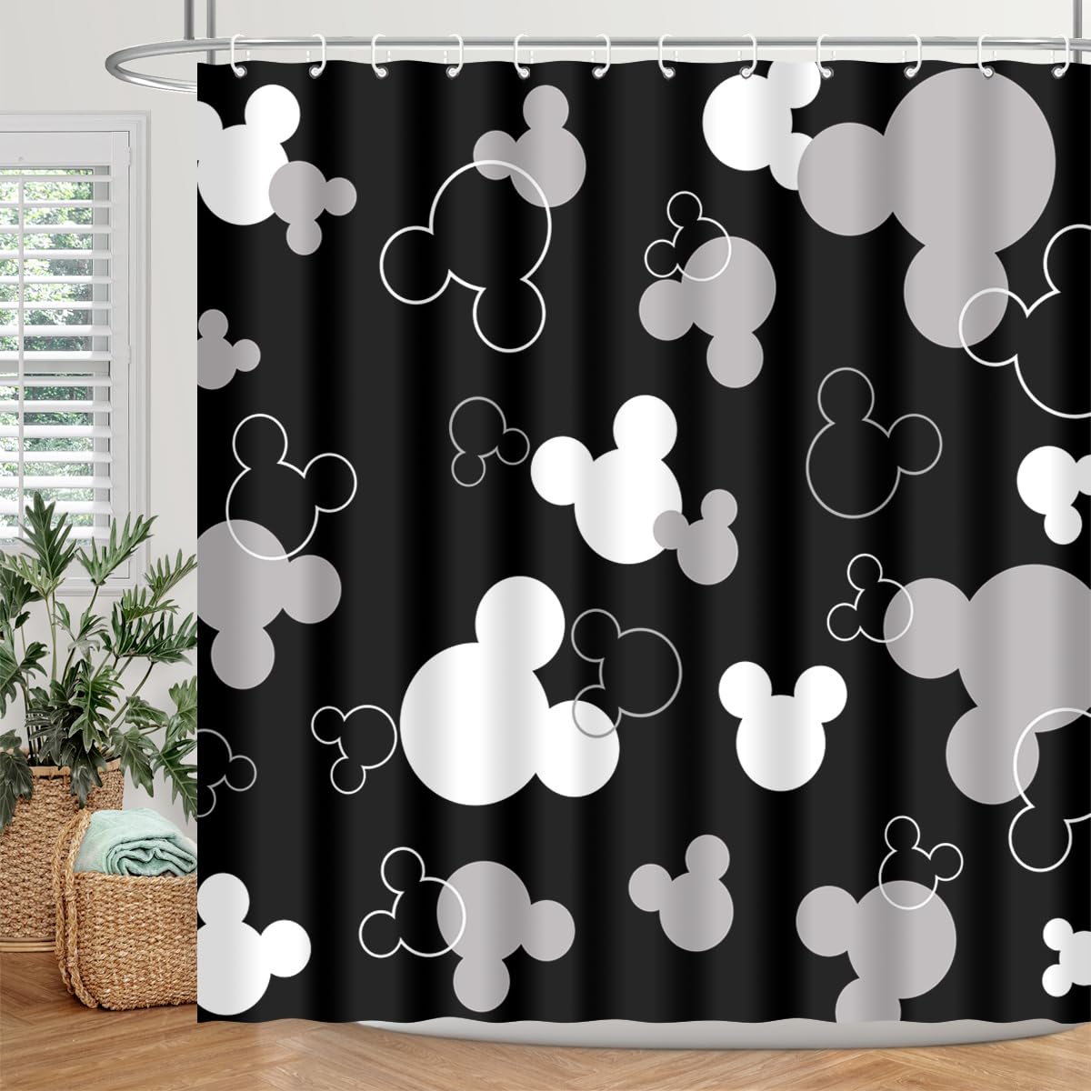 Amazon.com: BIYSUC Mouse Head Shower Curtain Black Background Children ...