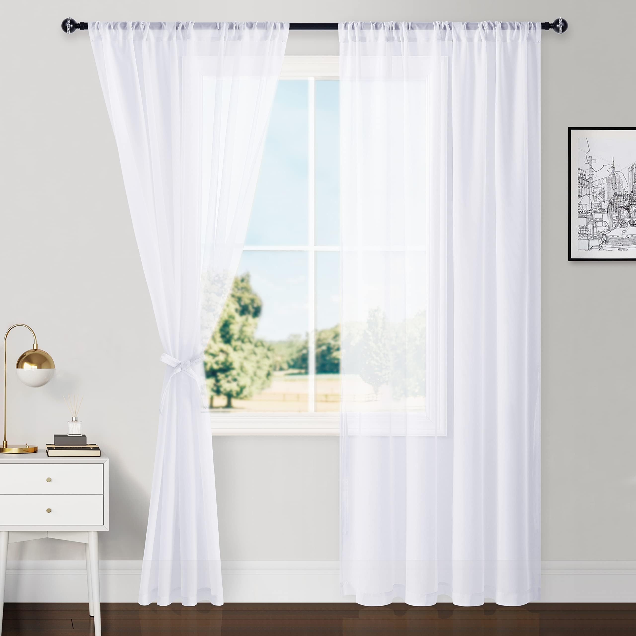 Amazon.com: NICETOWN White Sheer Curtains and Drapes 84 inches Long ...