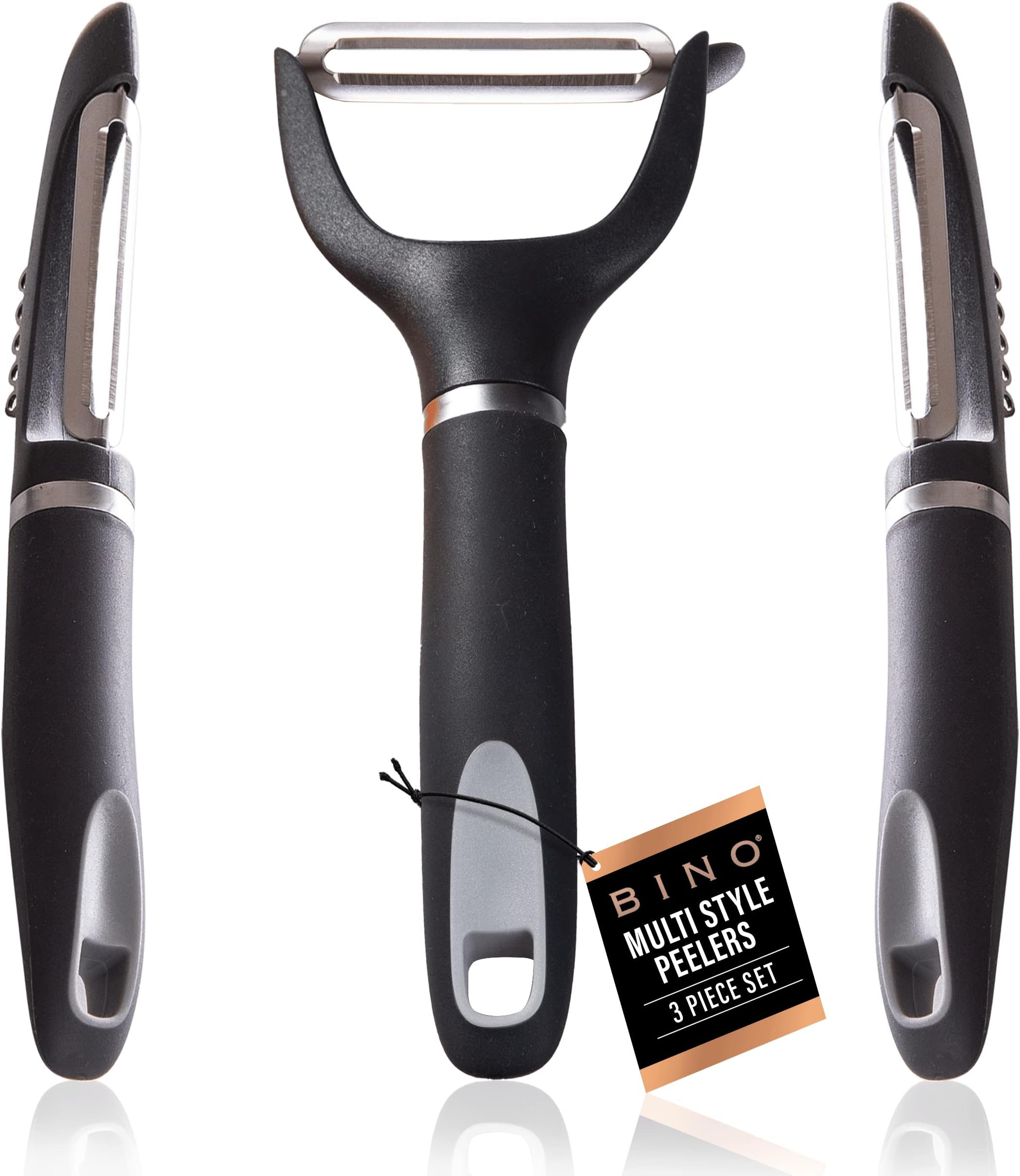 Amazon.com: Amazon Basics 3 Piece Stainless Steel Peeler Set, Soft Grip ...