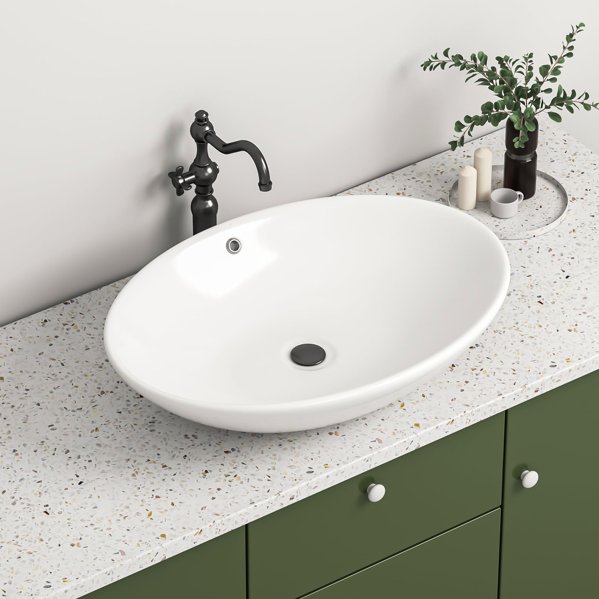 ELLAI Oval Vessel Sink Bathroom Sink Above Counter Bowl Sink Porcelain ...