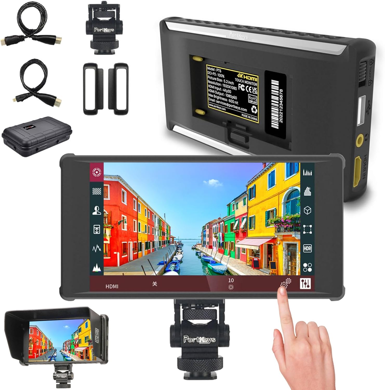 Portkeys PT6 DCI-P3 Touchscreen 5.2'' Camera Field Monitor, HD 1080P 60 ...
