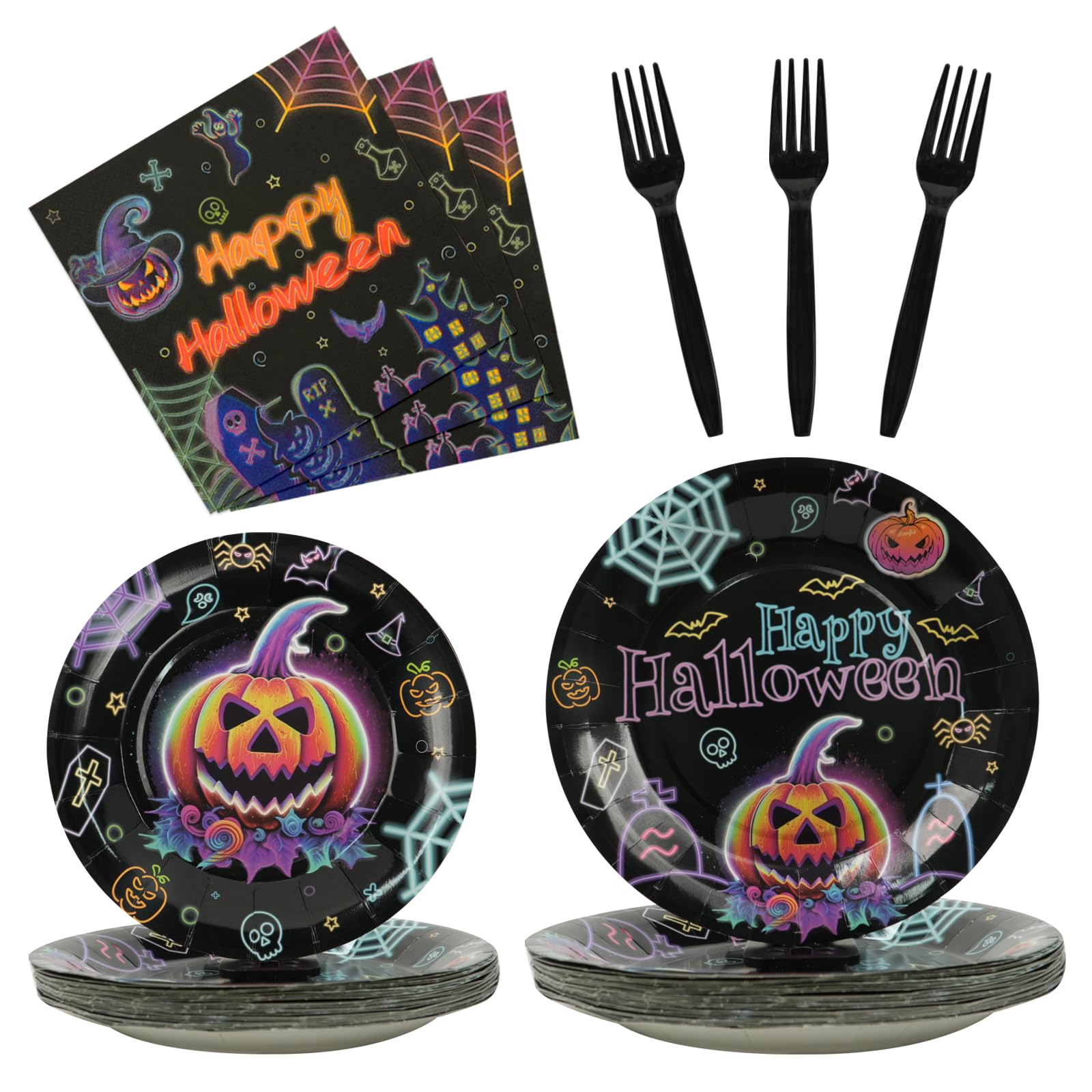 Amazon.com: 96 PCS Halloween Plates and Napkins Halloween Party ...