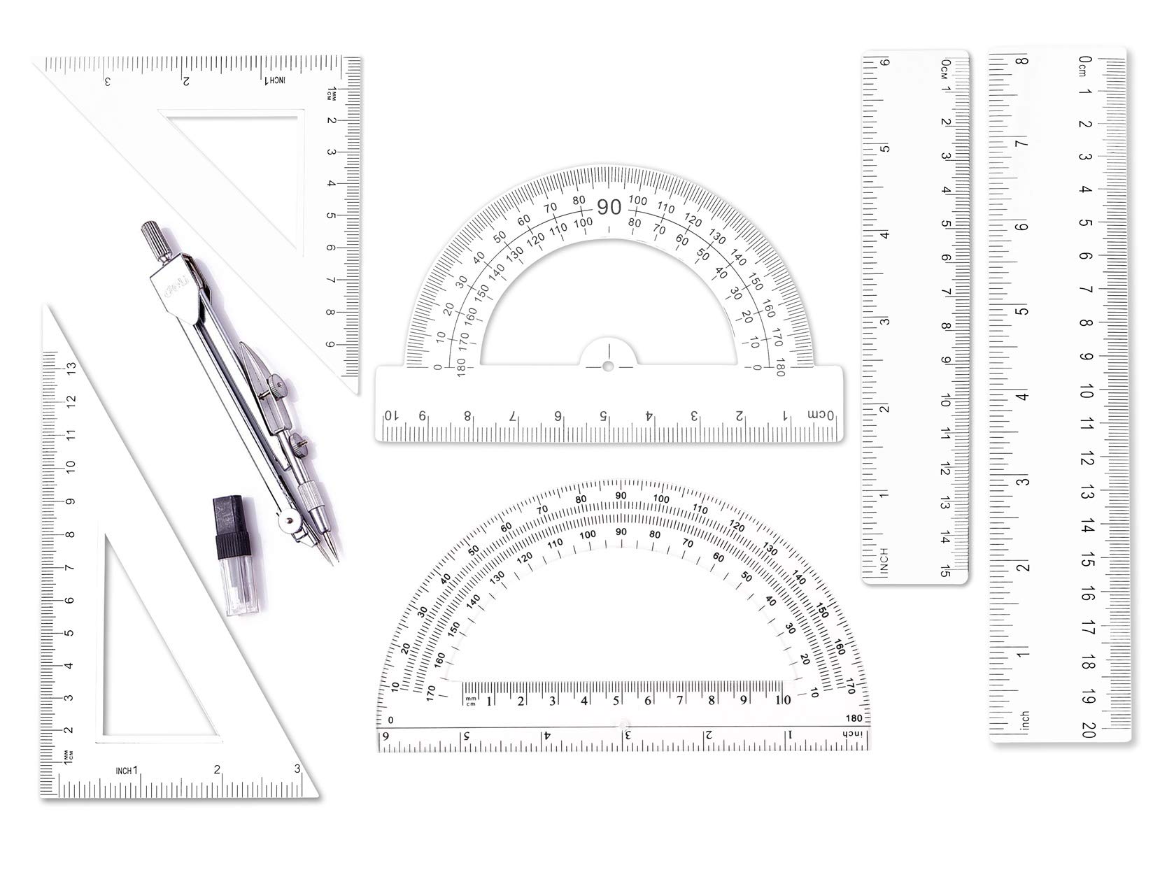 Buy Math Geometry Kit Drawing Compass 6 Inch and 8 Inch Straight Ruler ...