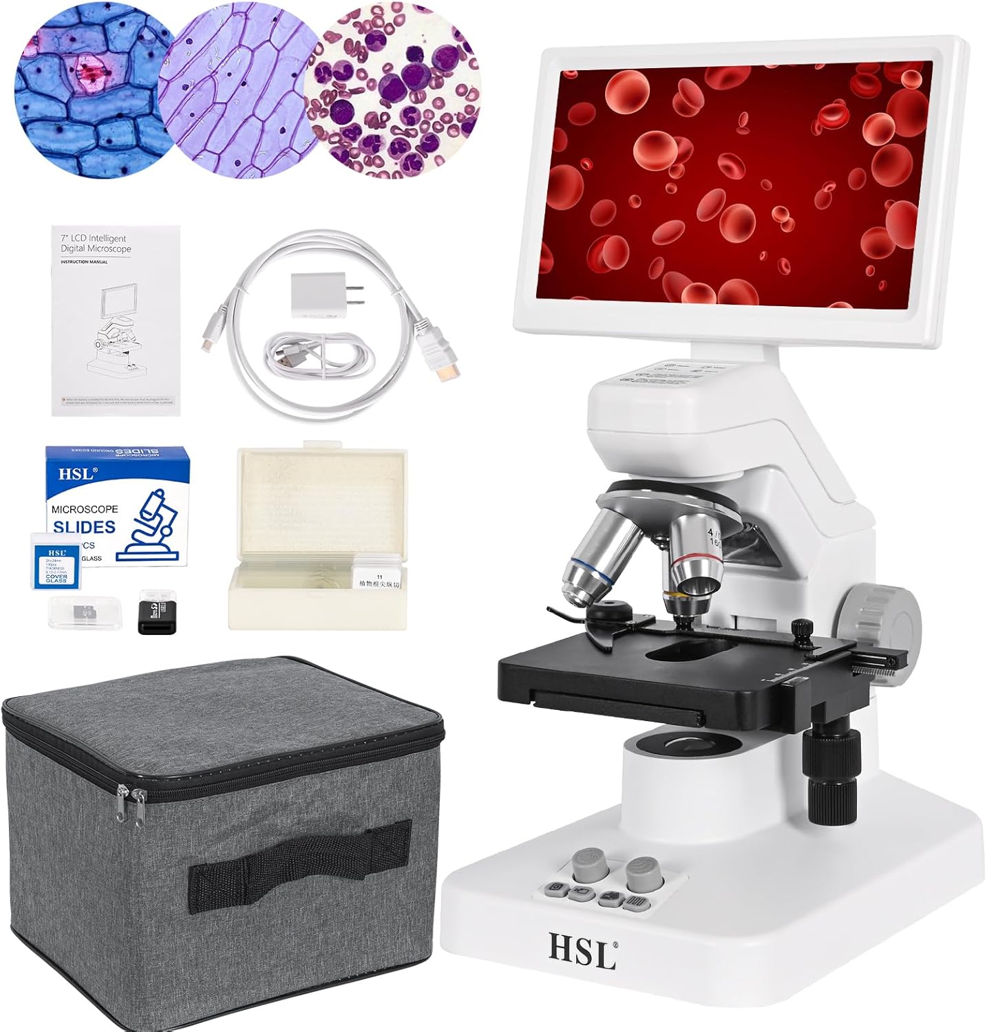 Amazon.com: HSL Dual LED light digital microscope with screen,2MP ...