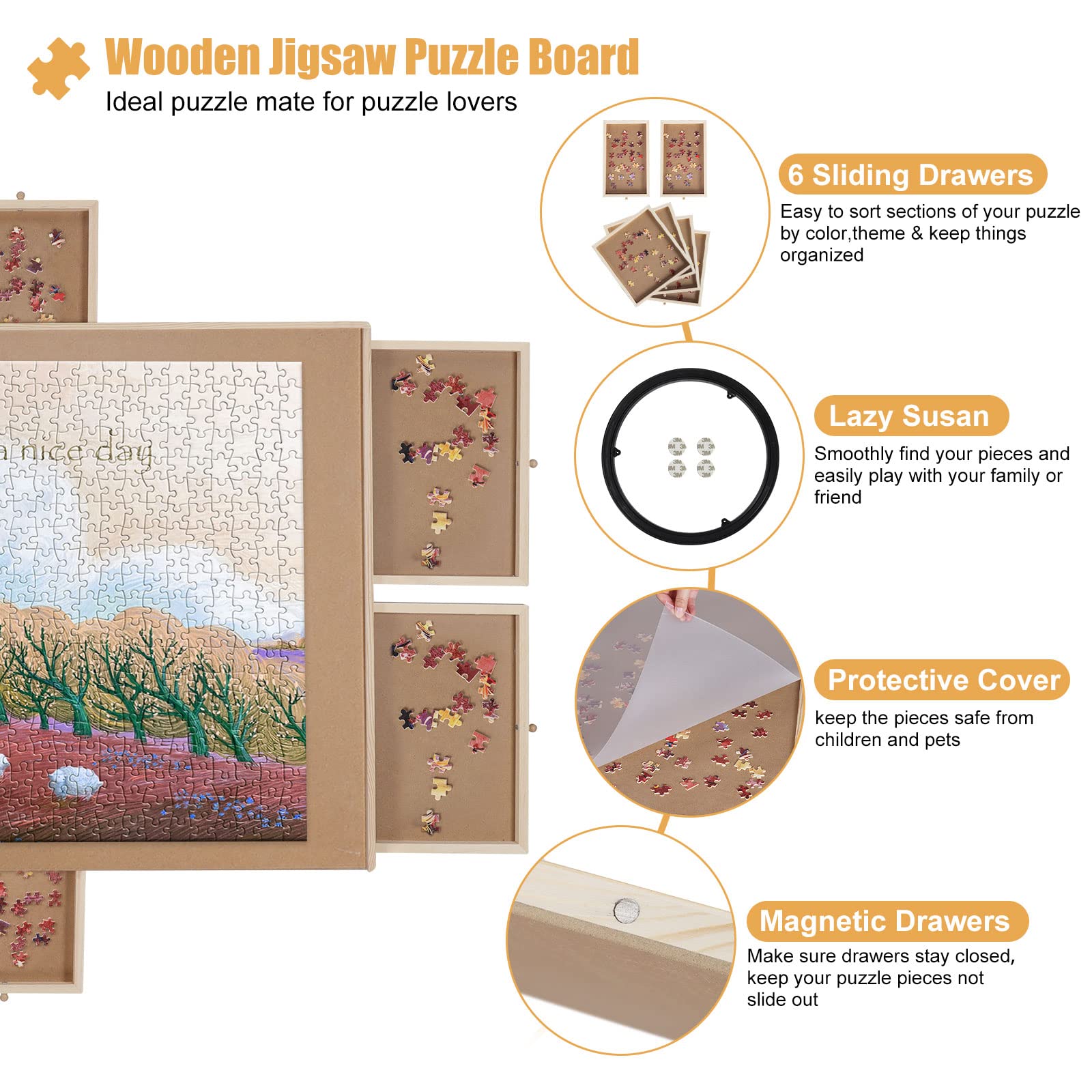Jigsaw Puzzle Board, 1500 Piece Rotating Puzzle Board with 6 Drawers ...