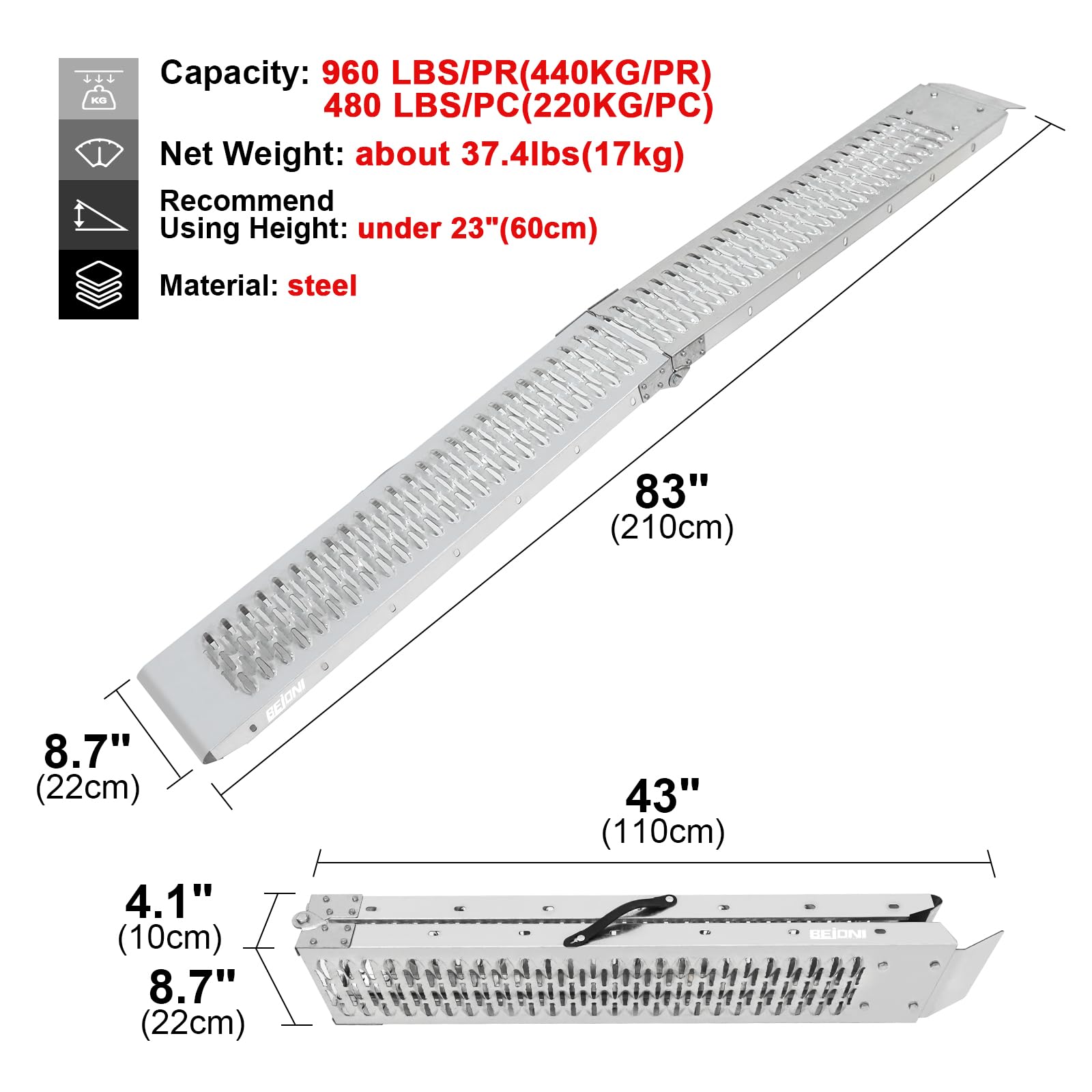 Snapklik.com : BEJONI 83" Loading Ramps For Pickup Truck, Folding Steel ...
