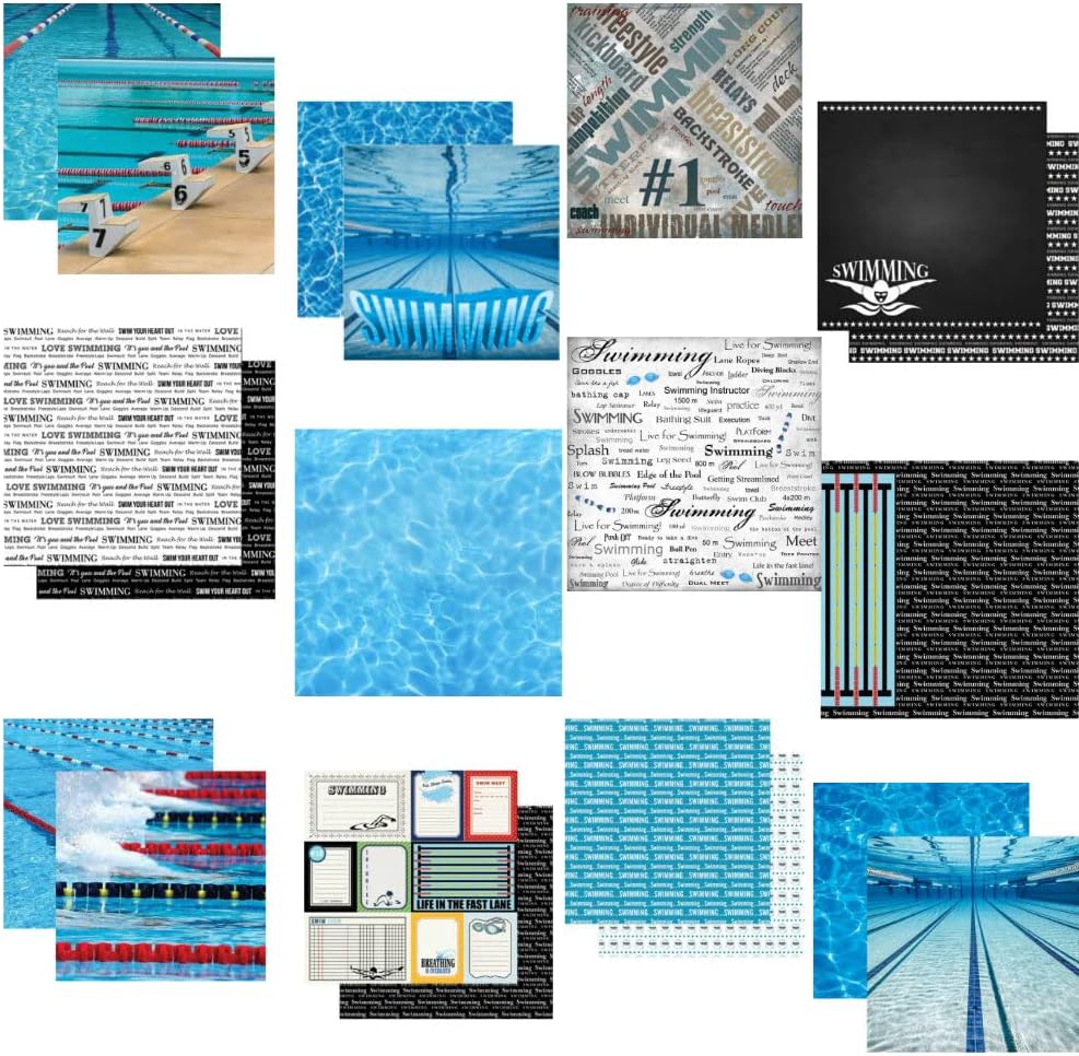 Amazon.com: Themed Scrapbook Papers Custom Bundle - 12 Swim Team ...