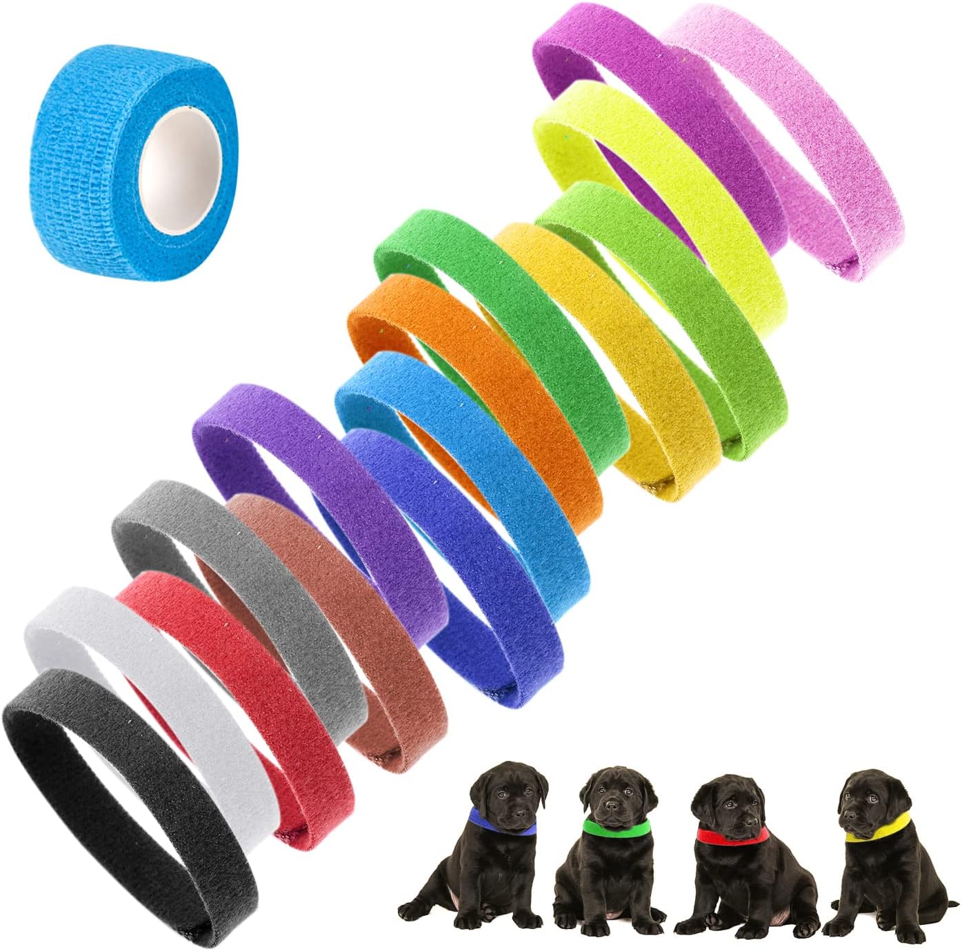 15 Puppy Collars with 1 Bandage for Pets, Self-Adhesive Collars, Kitten ...