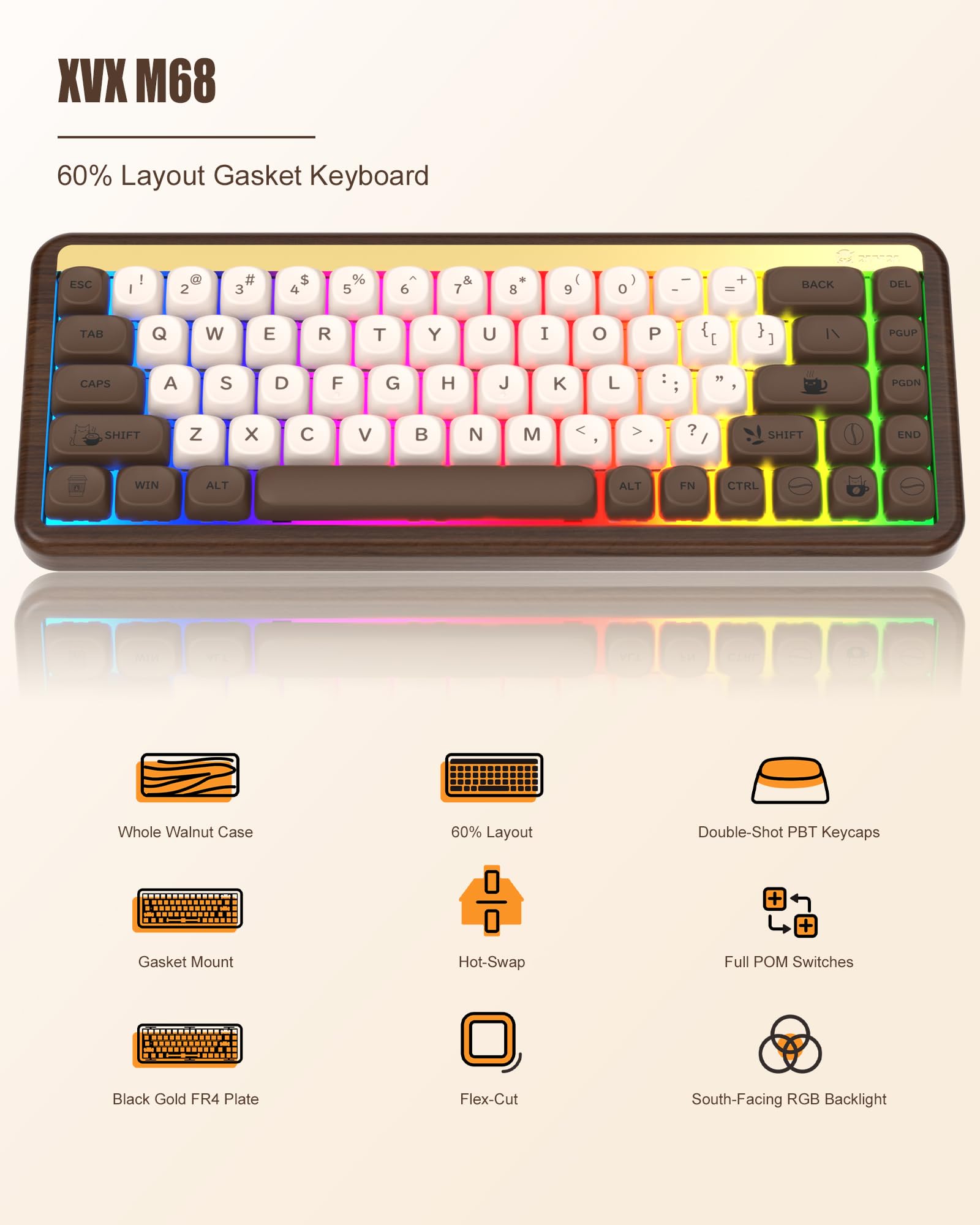 Snapklik.com : XVX 60 Percent Keyboard, M68 60% Layout Mechanical Keyboard