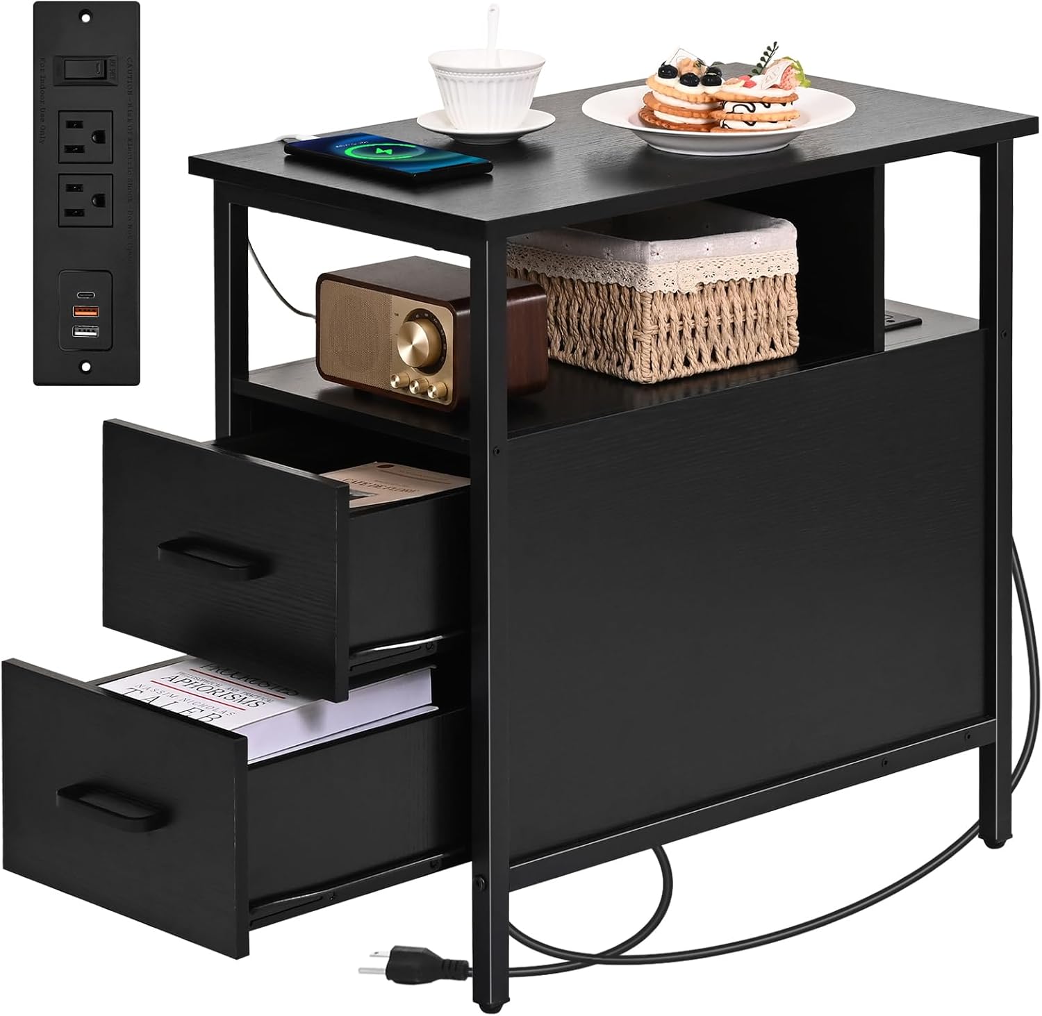 Amazon.com: Livofloral Black Side Tables, End Table with Charging ...