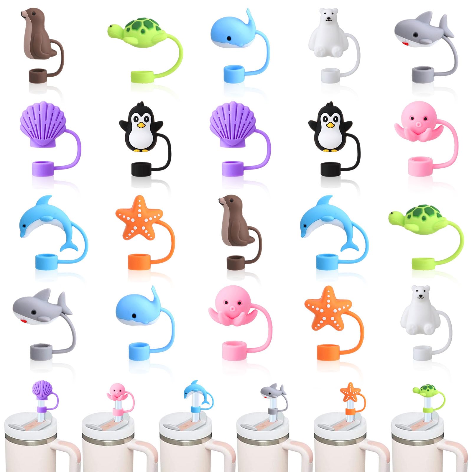 Amazon.com: XLSXEXCL 20 Pcs Animal Straw Toppers for Stanley,Cute ...