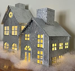 Amazon.com: Farmhouse Galvanized Tin Houses with Lights - Set of 2 ...