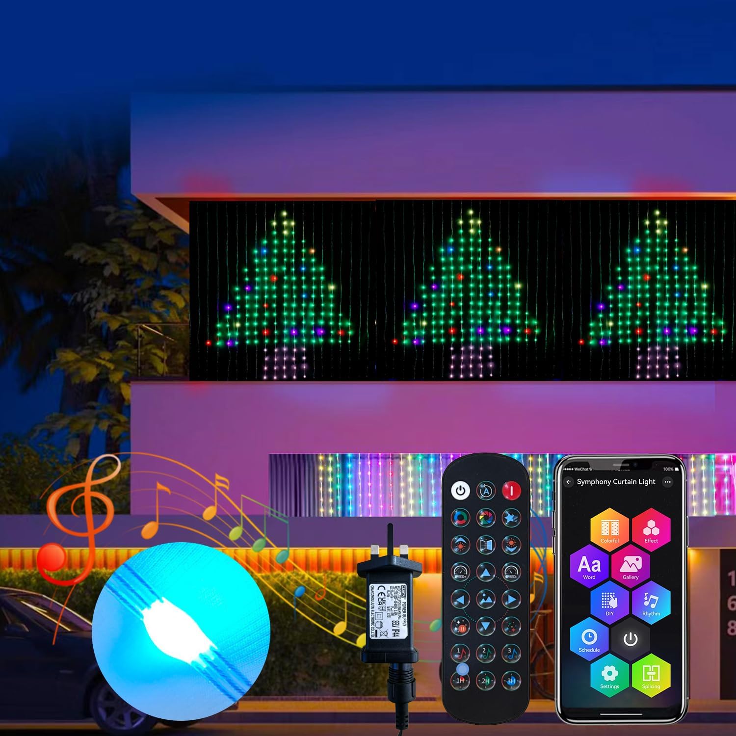 QINER Smart Curtain Lights, 2Mx2M Fairy Light 400 LEDs, RGBIC ...