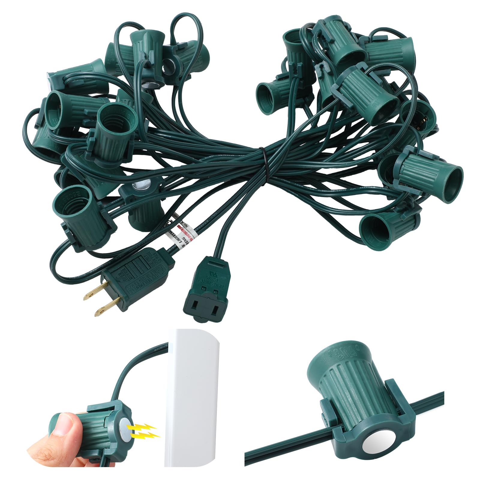 Rossesay C9 Magnetic Sockets Light Christmas Stringer, UL Christmas ...