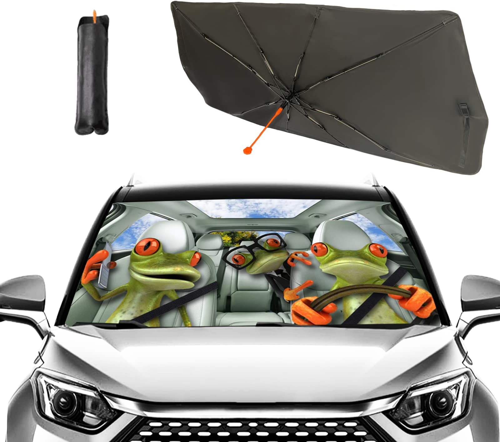 Amazon.com: Riakrum Car Windshield Sun Shade Umbrella Foldable UV Ray ...