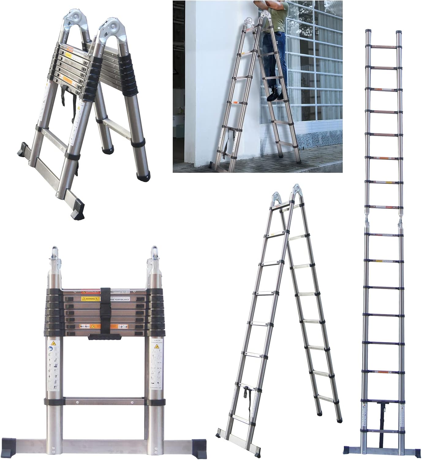 5M Telescopic Ladders with Stabiliser A Frame Extendable Ladder ...