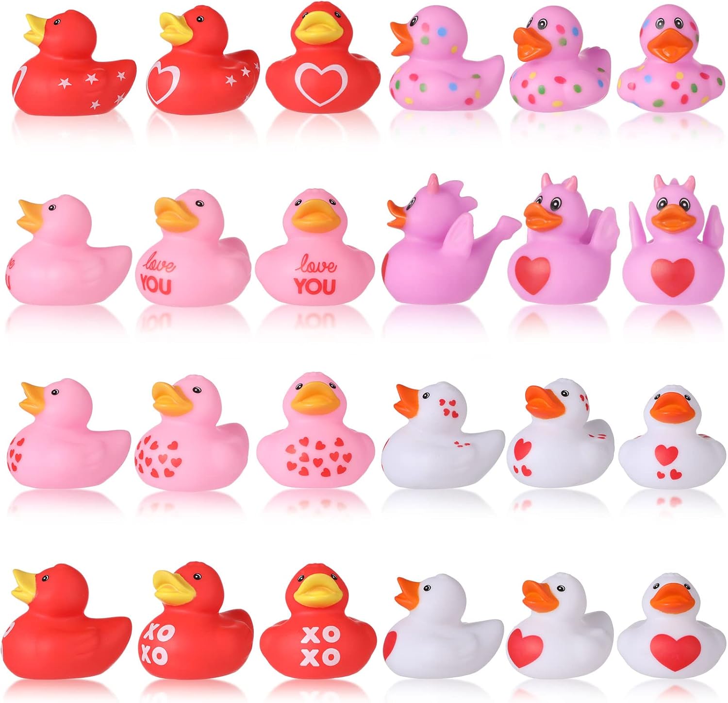 Amazon.com: 24 Pcs Valentine Rubber Duckies Bulk 2 Inch Mini Love Heart ...