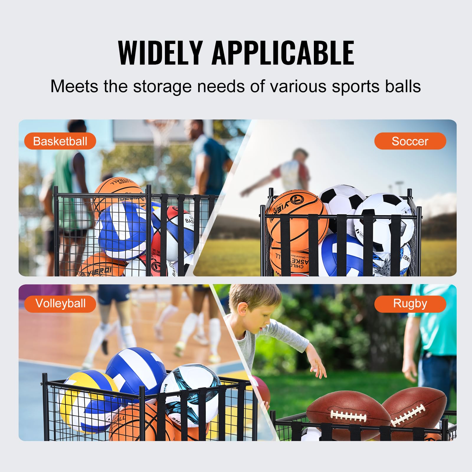 VEVOR Rolling Sports Ball Storage Cart, Lockable Basketball Cage with ...