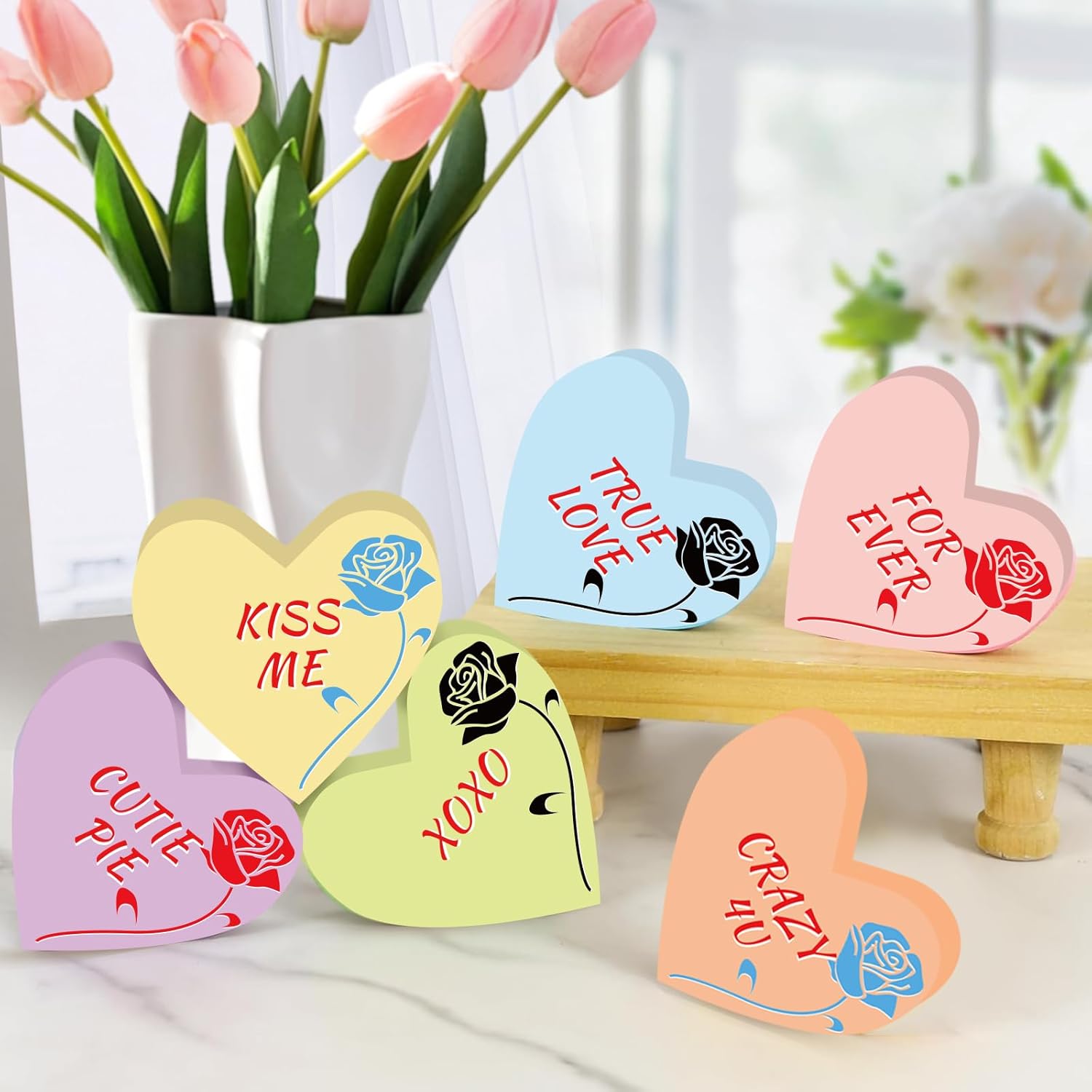 Amazon.com: 6Pc Heart Table Decorations - Wooden Tiered Tray - Classic ...