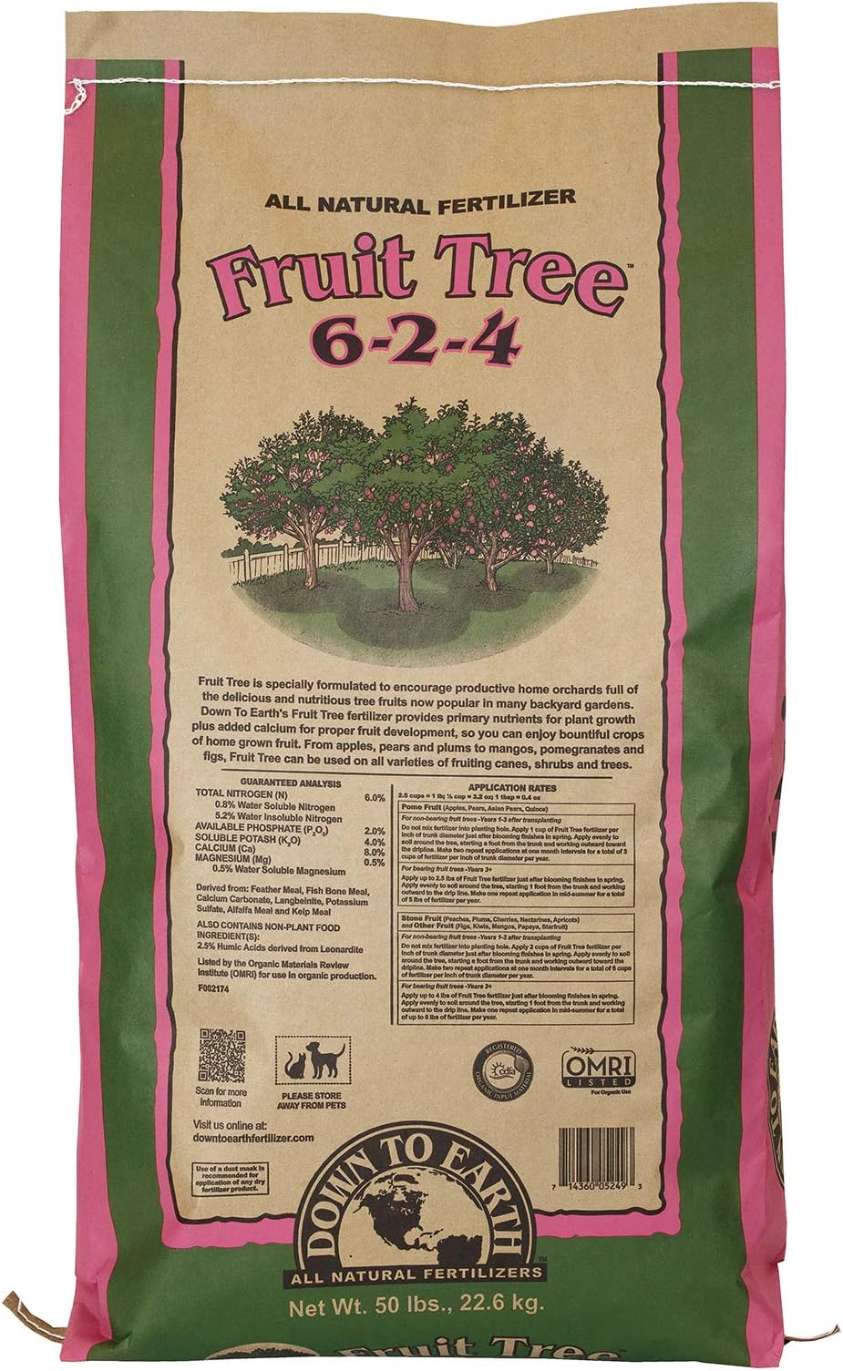 Amazon.com : Down to Earth Organic Fruit Tree Fertilizer Mix 6-2-4, 50 ...