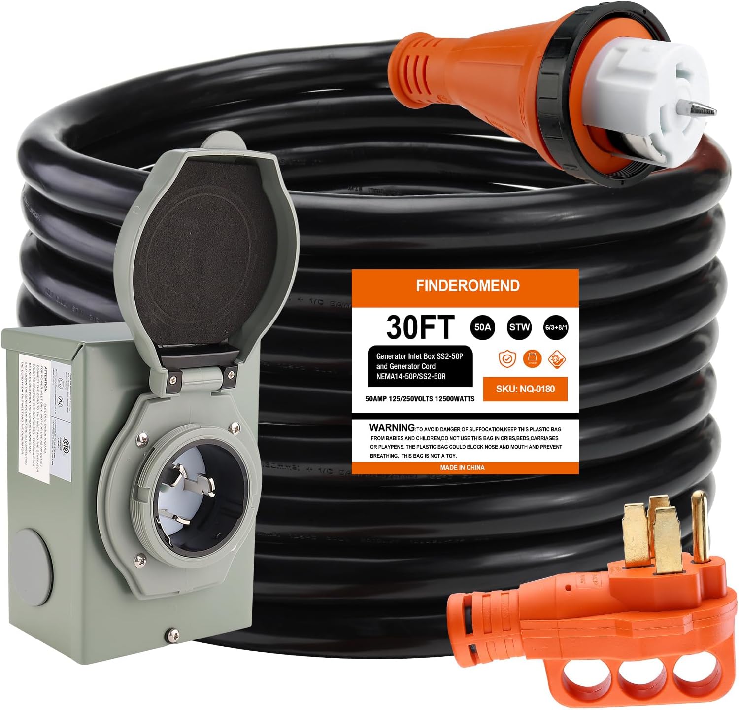 Amazon.com: Finderomend 30 ft 50 Amp Generator Cord and Power Inlet Box ...