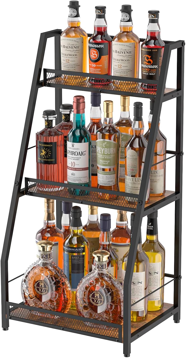 3-Tier Trapezoid Liquor Stand for Home Bar, Stepped Wine Rack ...