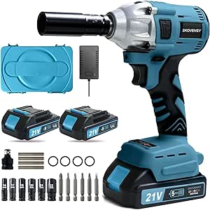 Cordless Impact Wrench, 2 Batteries, 1/2 Impact Gun, with 5 Sockets ...
