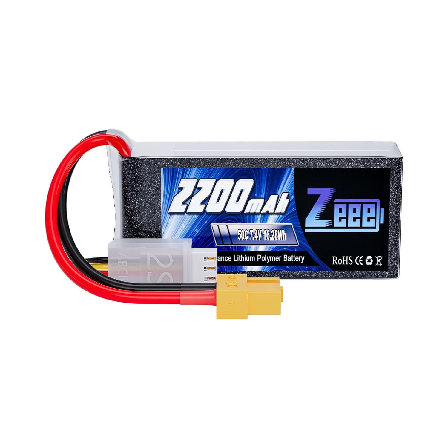 Zeee 2S 2200mAh Shorty Lipo Battery 7.4V 50C RC Battery with XT60 Connector Soft Pack for 1/16 ...