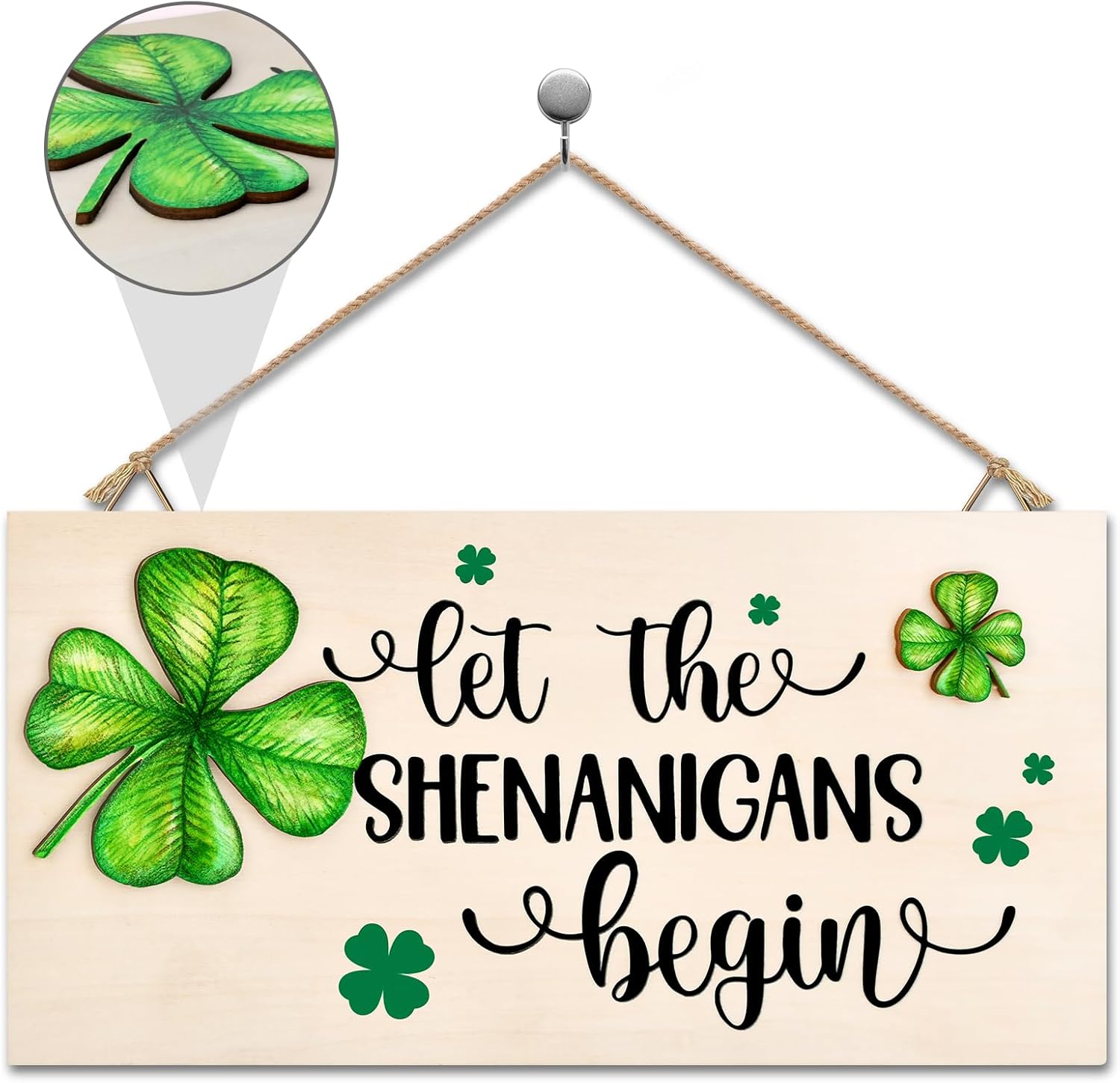 Amazon.com: St Patricks Day Decorations Wood Sign with Two 3D Leaves ...